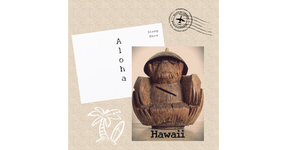 Hawaiian Coconut Monkey Bank Retro Kitsch Postcard | Zazzle