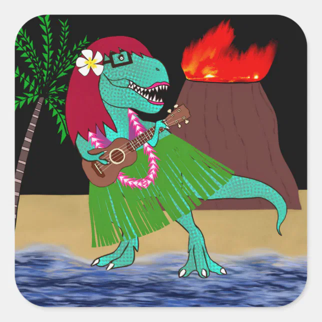 Hawaiian Dinosaur Ukulele Square Sticker | Zazzle