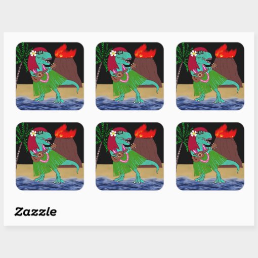 Hawaiian Dinosaur Ukulele Square Sticker | Zazzle
