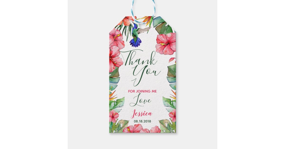 Hawaiian Floral Watercolor Thank You Gift Tags | Zazzle