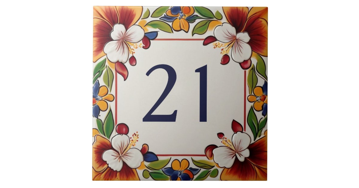 Hawaiian Flowers Floral House Number Sign Plaque Ceramic Tile | Zazzle