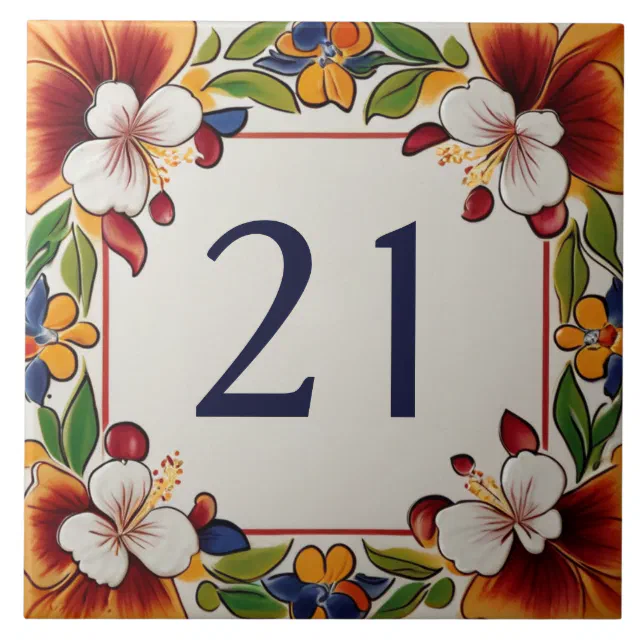 Hawaiian Flowers Floral House Number Sign Plaque Ceramic Tile | Zazzle