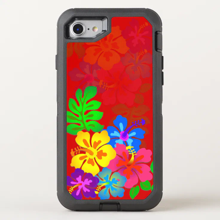 Hawaiian Flowers Hibiscus Leaves Red OtterBox iPhone Case | Zazzle