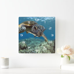 Hawaiian Green Sea Turtle Square Wall Clock | Zazzle