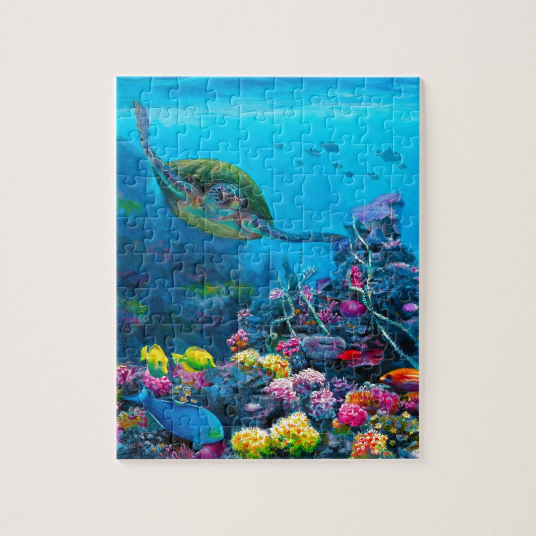 Hawaiian Green Sea Turtle Tropical Fish Reef Jigsaw Puzzle | Zazzle