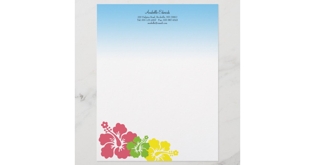 Hawaiian hibiscus flowers tropical pink summer letterhead | Zazzle
