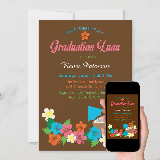 Hawaiian Hibiscus Luau Graduation Invitation | Zazzle