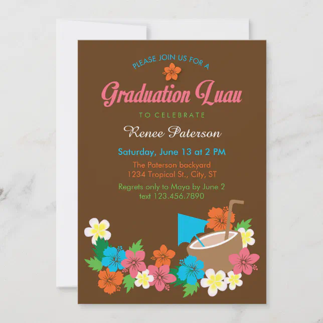 Hawaiian Hibiscus Luau Graduation Invitation | Zazzle