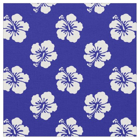 Tropical Blue White Hibiscus Flower Pattern Fabric | Zazzle