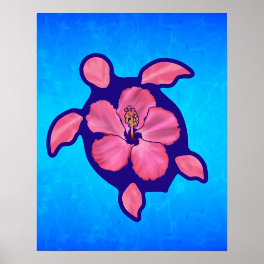 Hawaiian Honu Turtle and Hibiscus Poster | Zazzle.com