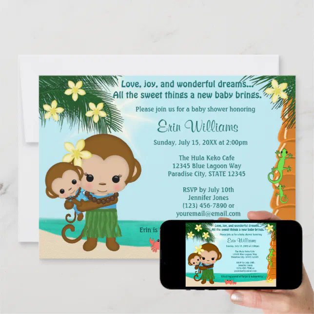 Hawaiian Hula Monkey Baby Shower invitation BOY | Zazzle