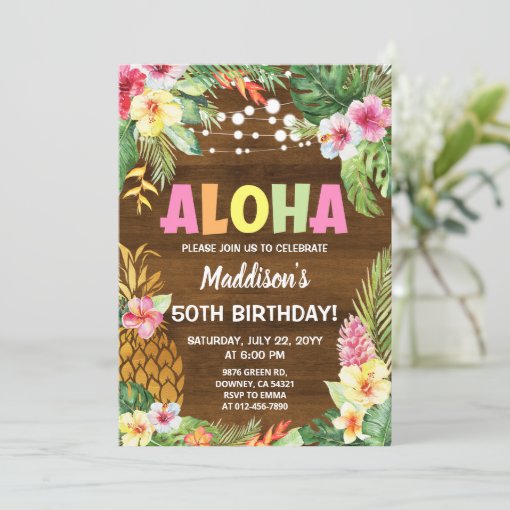 Hawaiian Invite Tropical Aloha Birthday Invitation | Zazzle