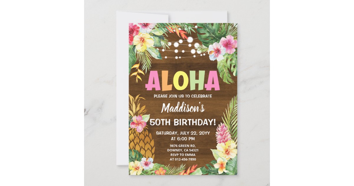 Hawaiian Invite Tropical Aloha Birthday Invitation | Zazzle