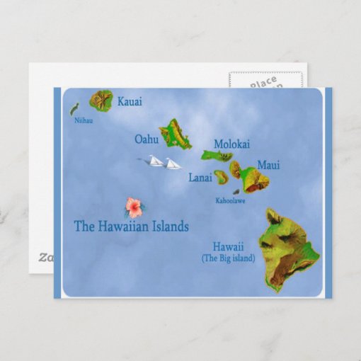 Hawaiian Island Map postcard | Zazzle