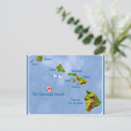 Hawaiian Island Map postcard | Zazzle