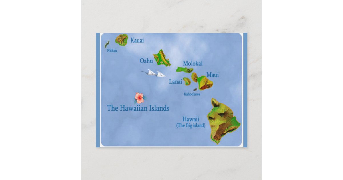 Hawaiian Island Map postcard | Zazzle