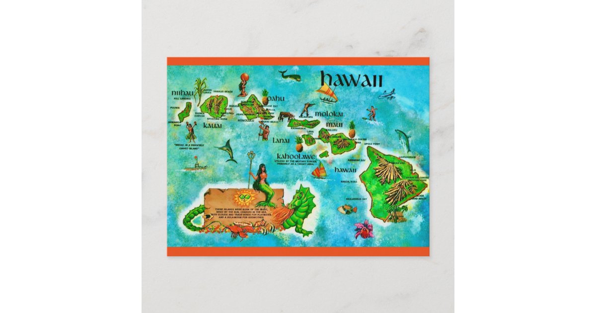 Hawaiian Islands Fun Map Postcard | Zazzle