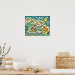 Hawaiian Islands Fun Map Poster | Zazzle