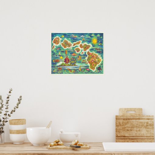Hawaiian Islands Fun Map Poster | Zazzle