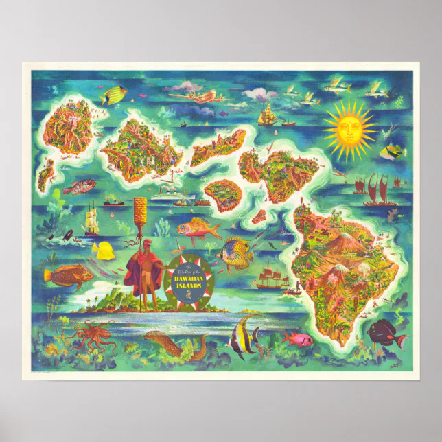 Hawaiian Islands Fun Map Poster | Zazzle