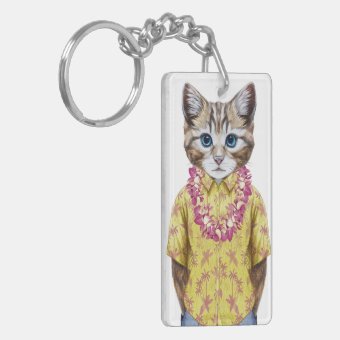 Hawaiian Kitty Cat Keychain | Zazzle