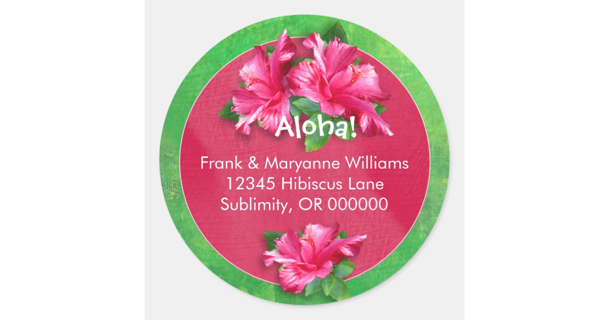 Hawaiian Luau Address Labels with Pink Hibiscus | Zazzle
