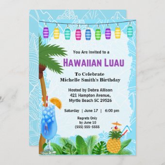 Hawaiian Luau Birthday Invitation | Zazzle