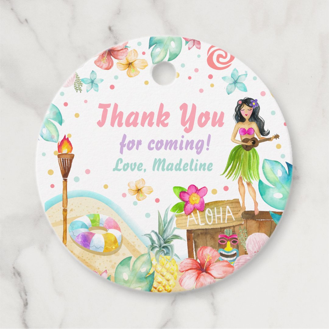 Hawaiian Luau Birthday Tropical Pool Party Pastel Favor Tags | Zazzle