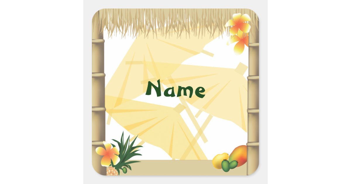Hawaiian Luau Party Name Sticker | Zazzle