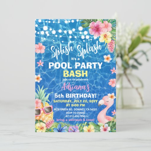 Hawaiian Luau Pineapple Pool Party Girl Birthday Invitation | Zazzle