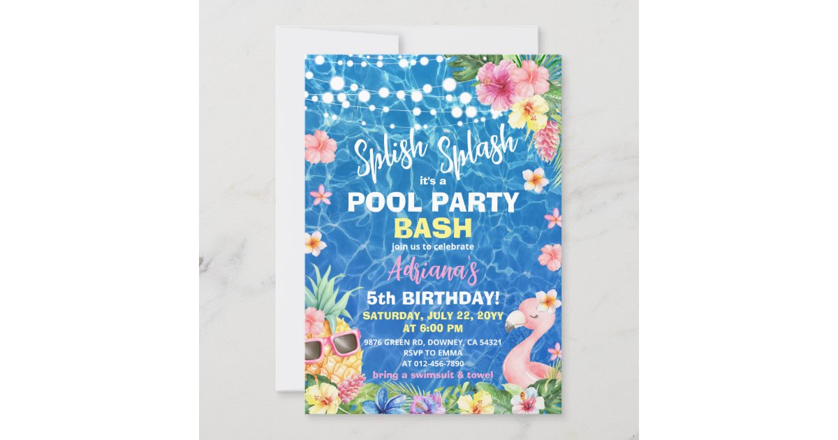 Hawaiian Luau Pineapple Pool Party Girl Birthday Invitation | Zazzle