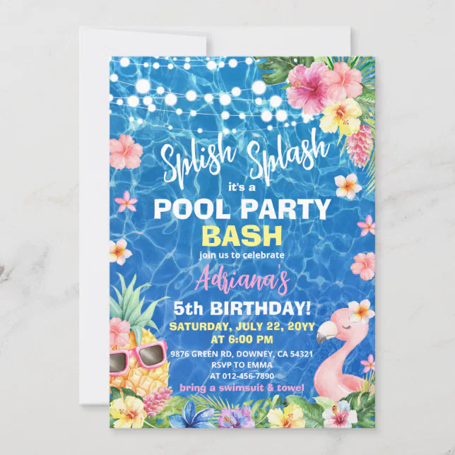 Hawaiian Luau Pineapple Pool Party Girl Birthday Invitation | Zazzle