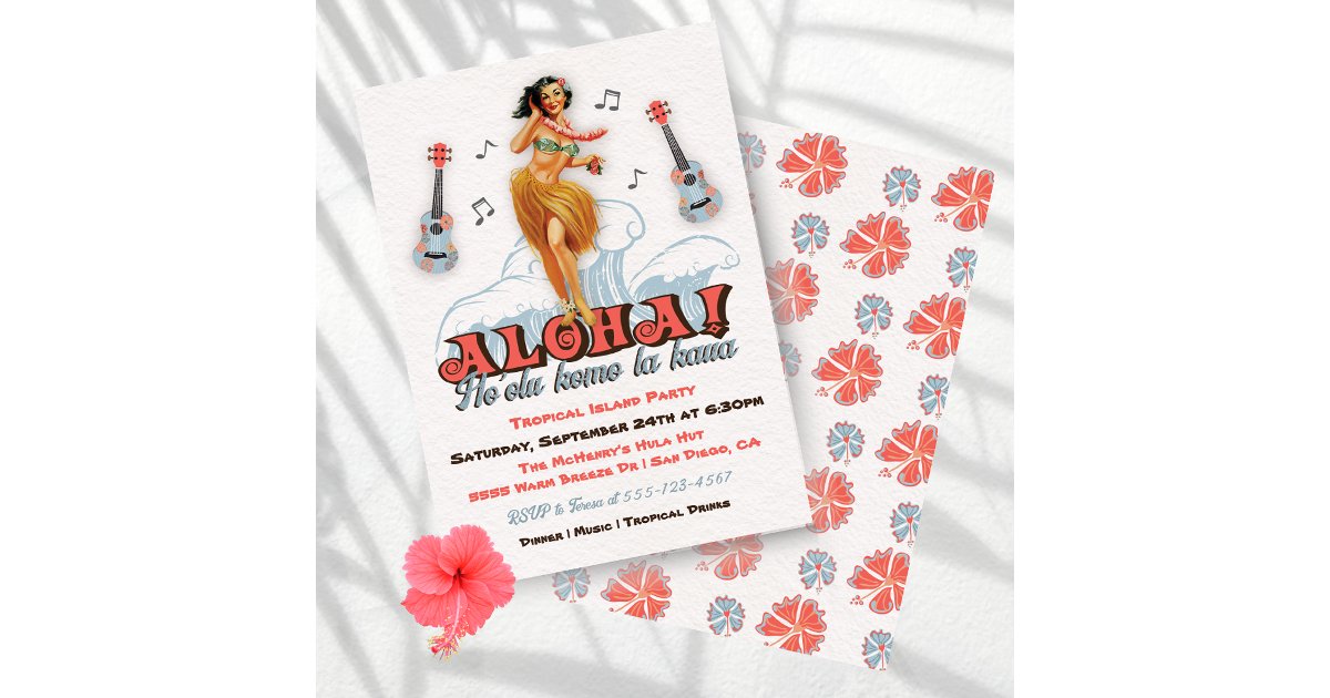 Hawaiian Luau Retro Hula Girl Party Invitation | Zazzle