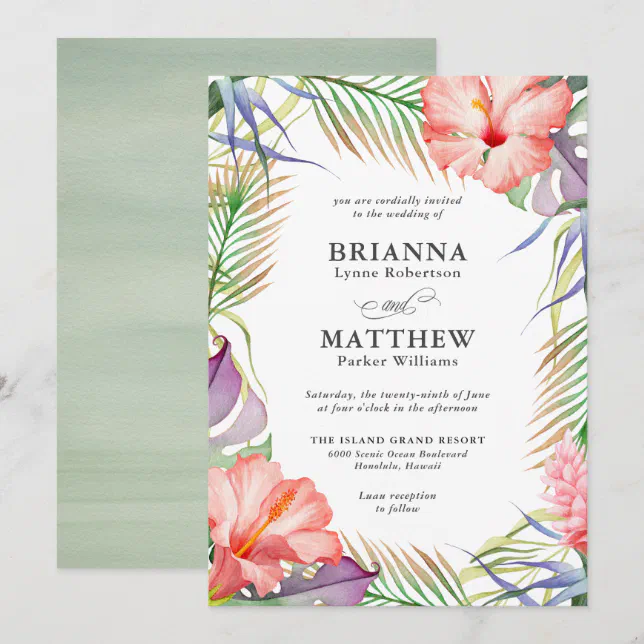 Hawaiian Luau Tropical Island Floral Wedding Invitation | Zazzle
