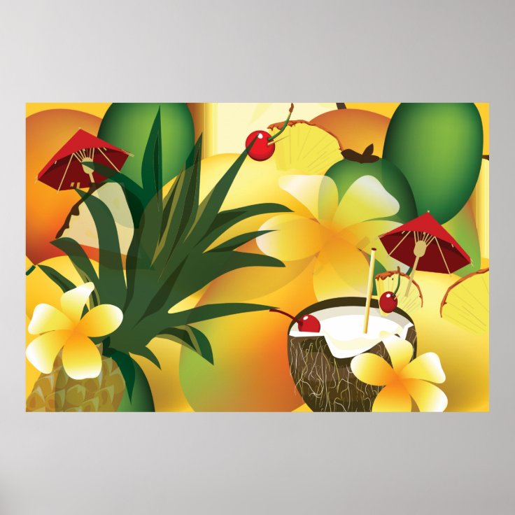 Hawaiian Luau Tropical Party Tiki Bar Poster | Zazzle