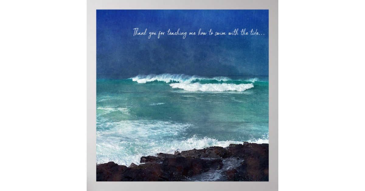 Hawaiian Ocean Quote Waves Aqua Teal Blue Surf Poster | Zazzle