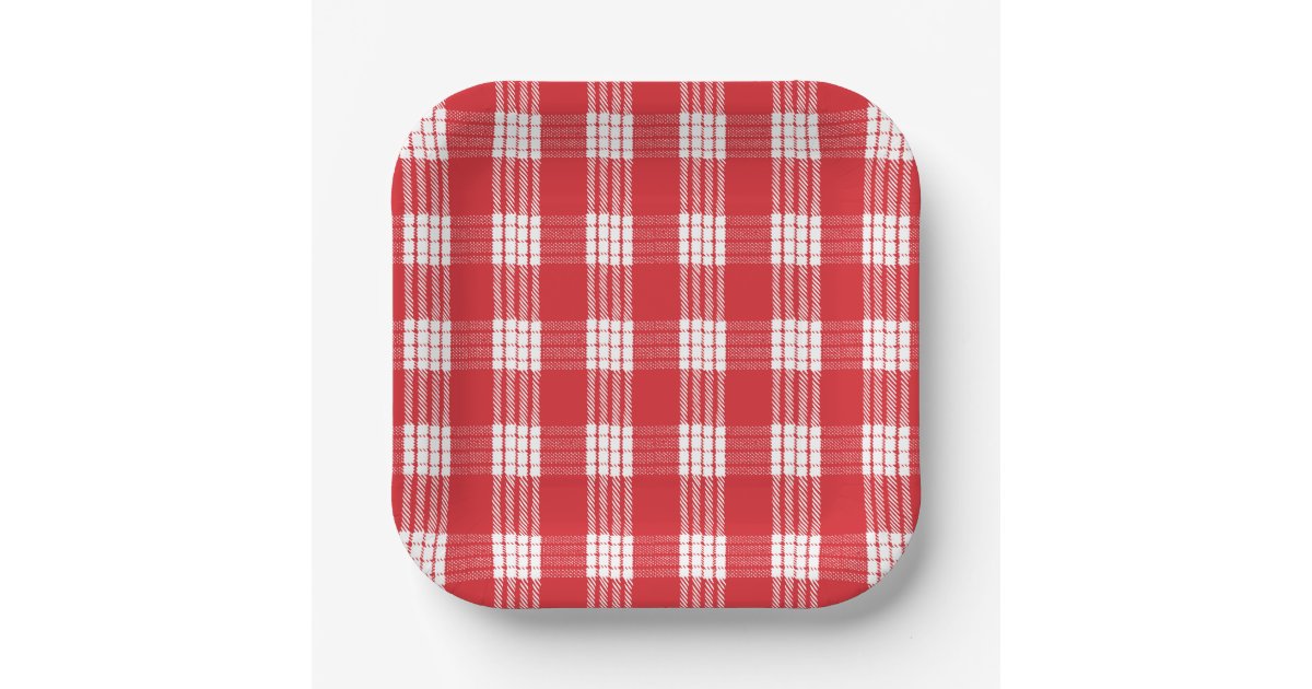 Hawaiian Palaka Red & White Plaid Square Plate | Zazzle