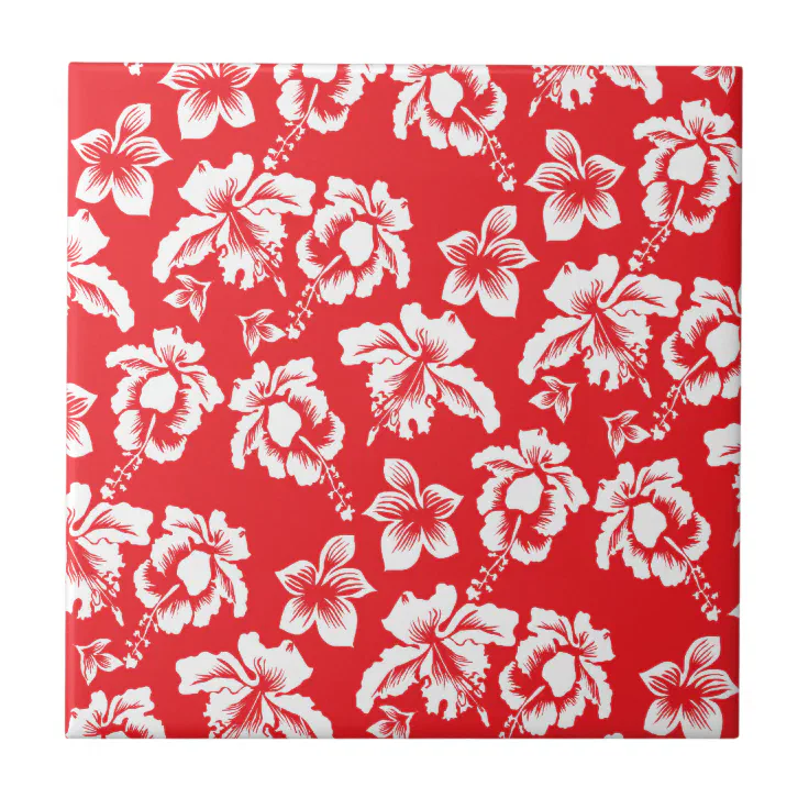 Hawaiian Red Flowers Tile | Zazzle