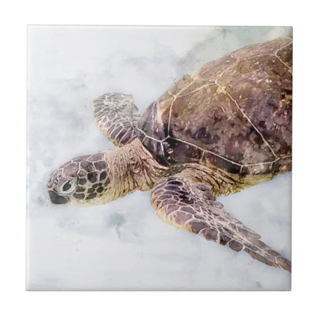 Hawaiian Sea Turtle Realistic Watercolor Ceramic Tile | Zazzle