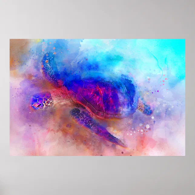 Hawaiian Sea Turtle Watercolor Poster | Zazzle