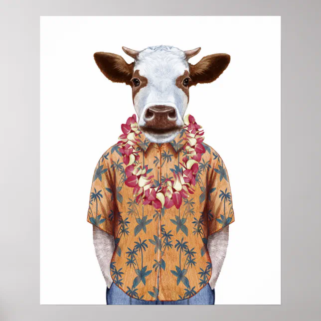 Hawaiian Shirt Cow Poster | Zazzle