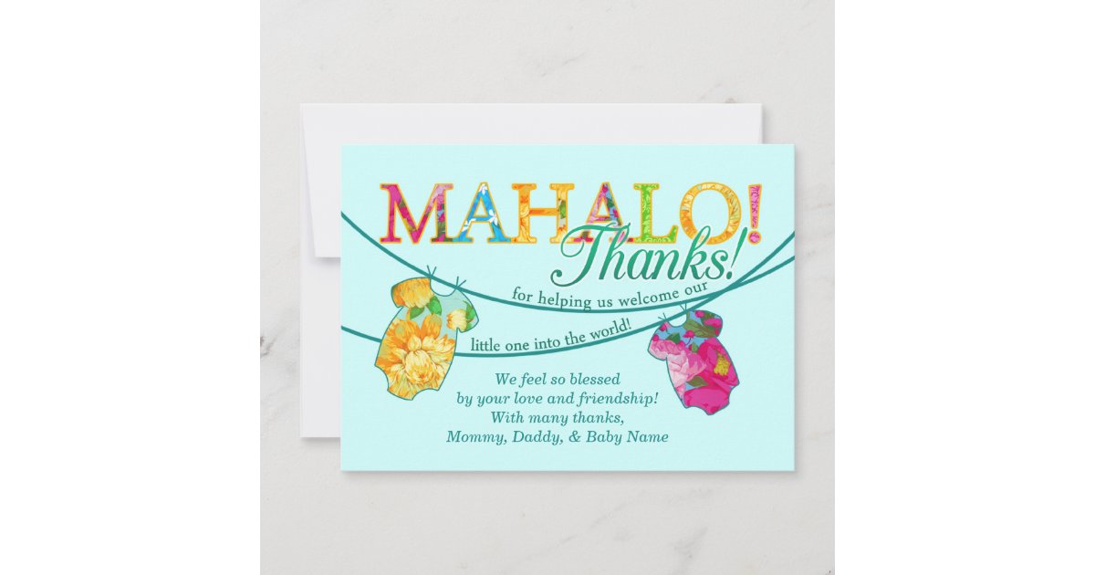 Hawaiian Shirt Onsie Luau Mahalo Thank You Card | Zazzle
