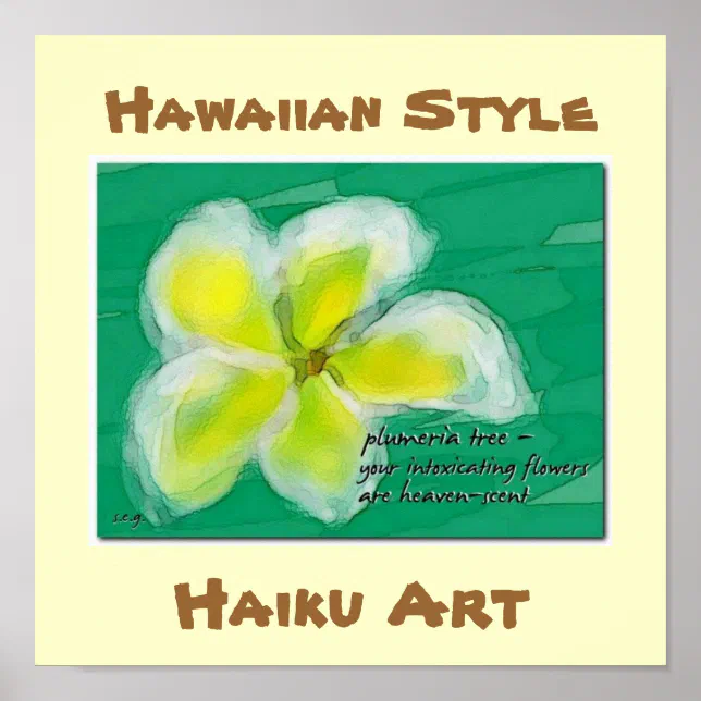 Hawaiian Style Plumeria Haiku Art Poster | Zazzle