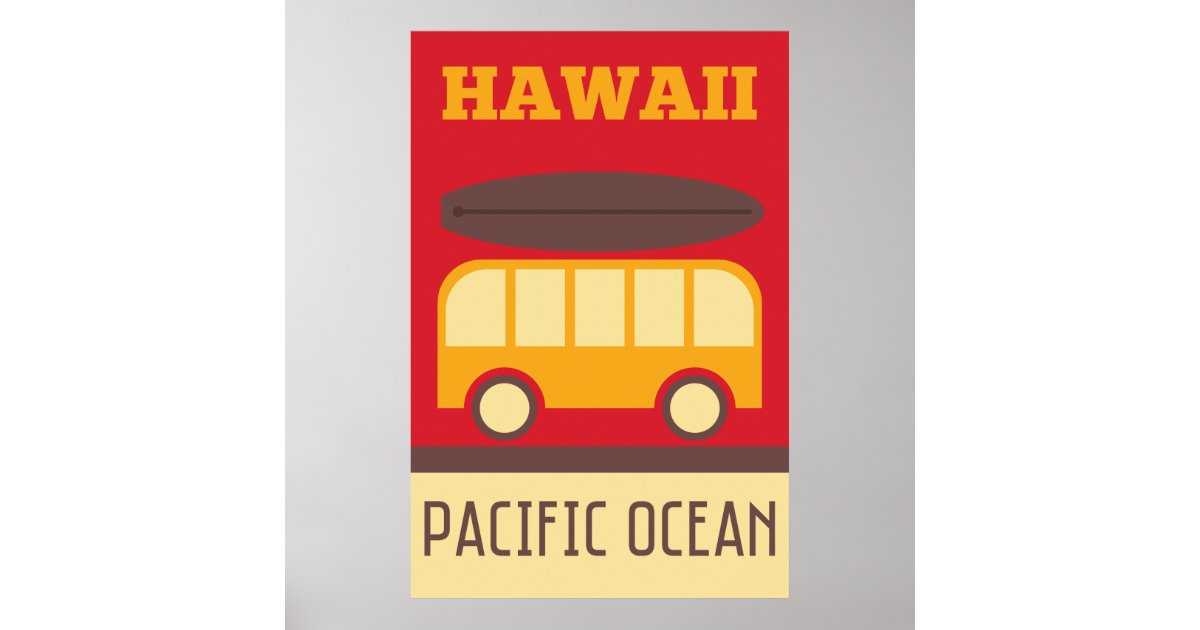 Hawaiian Surfing Bus Poster | Zazzle