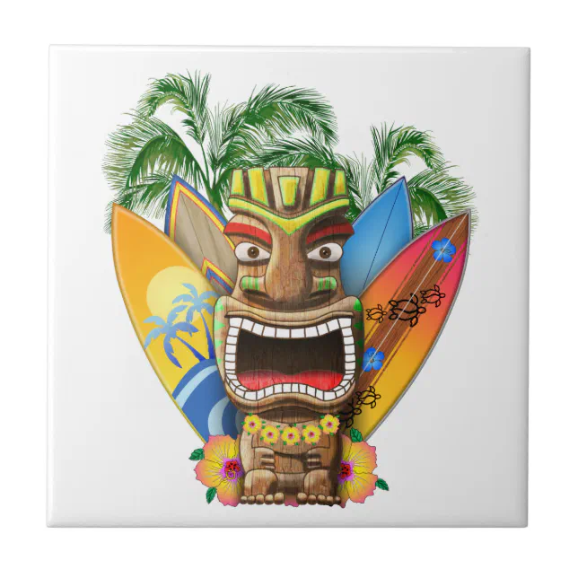 Hawaiian Tiki Surfing Ceramic Tile | Zazzle