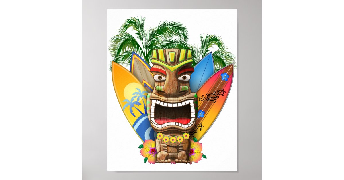 Hawaiian Tiki Surfing Poster | Zazzle