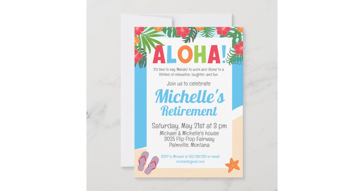 Hawaiian Tropical Aloha Retirement Party Invitation | Zazzle