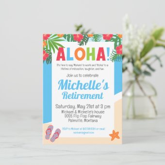Hawaiian Tropical Aloha Retirement Party Invitation | Zazzle