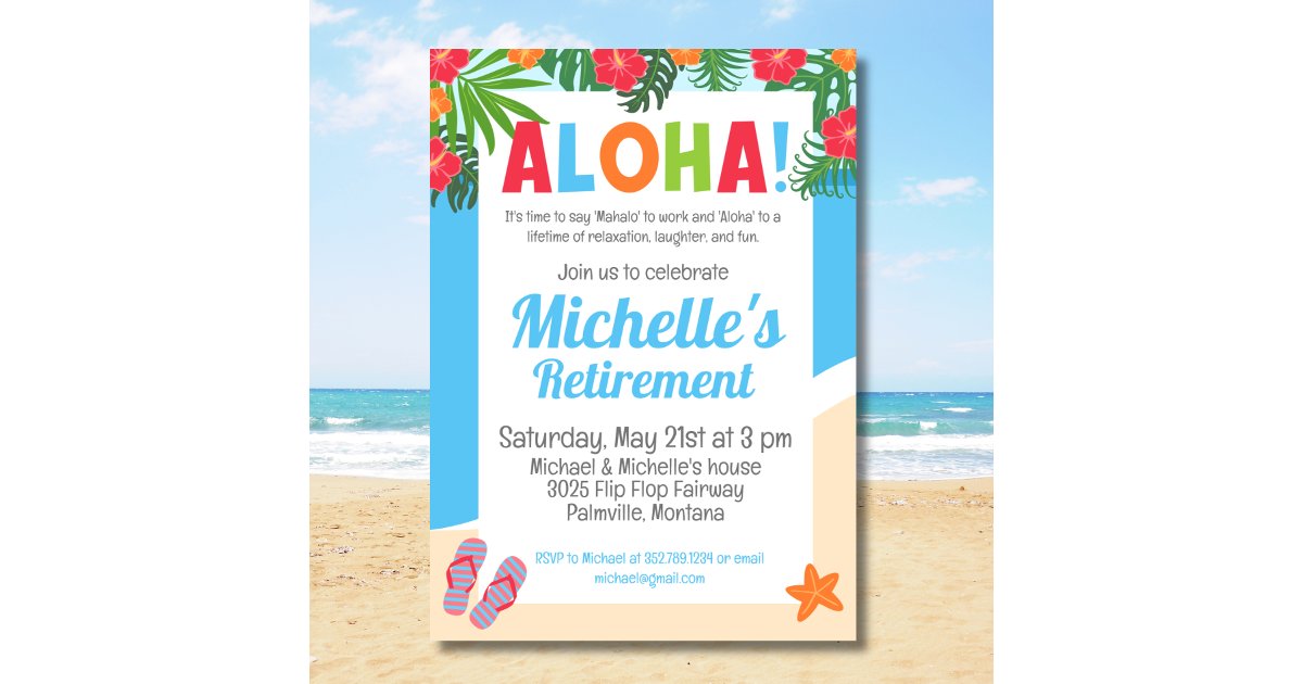 Hawaiian Tropical Aloha Retirement Party Invitation | Zazzle