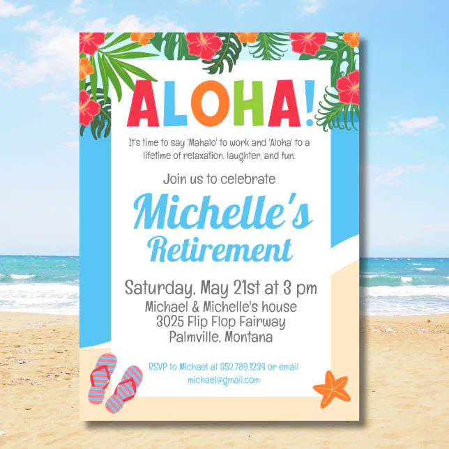 Hawaiian Tropical Aloha Retirement Party Invitation | Zazzle
